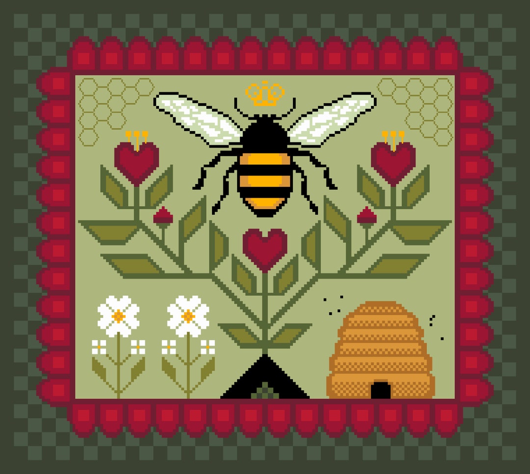 Queen Bumble Bee - Early American Primitive Fraktur Folk Art Quaker ...