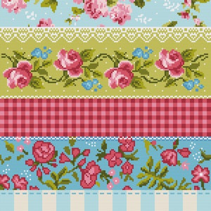 Cross Stitch Floral Patchwork - Victorian Rose Quilt Block - Modern ...