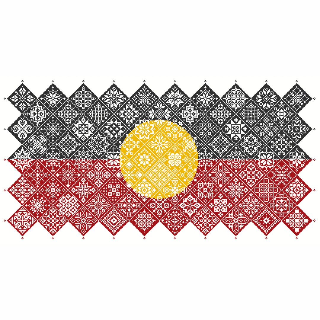 Cross Stitch Quaker Sampler Australian Aboriginal Flag Tiled Patchwork ...
