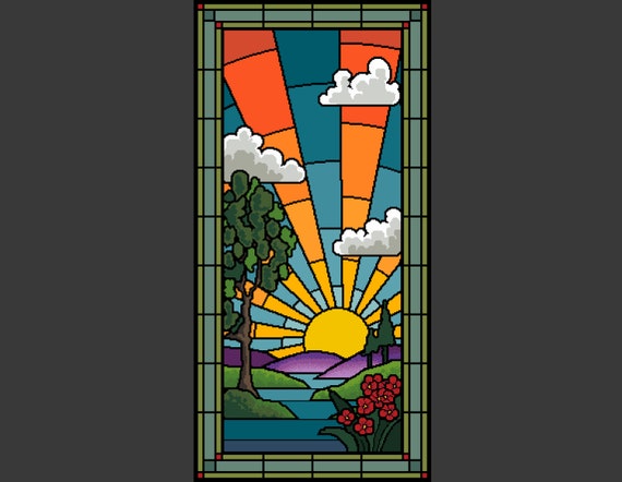 Sunrise stained glass window advanced cross stitch/tapestry | Etsy