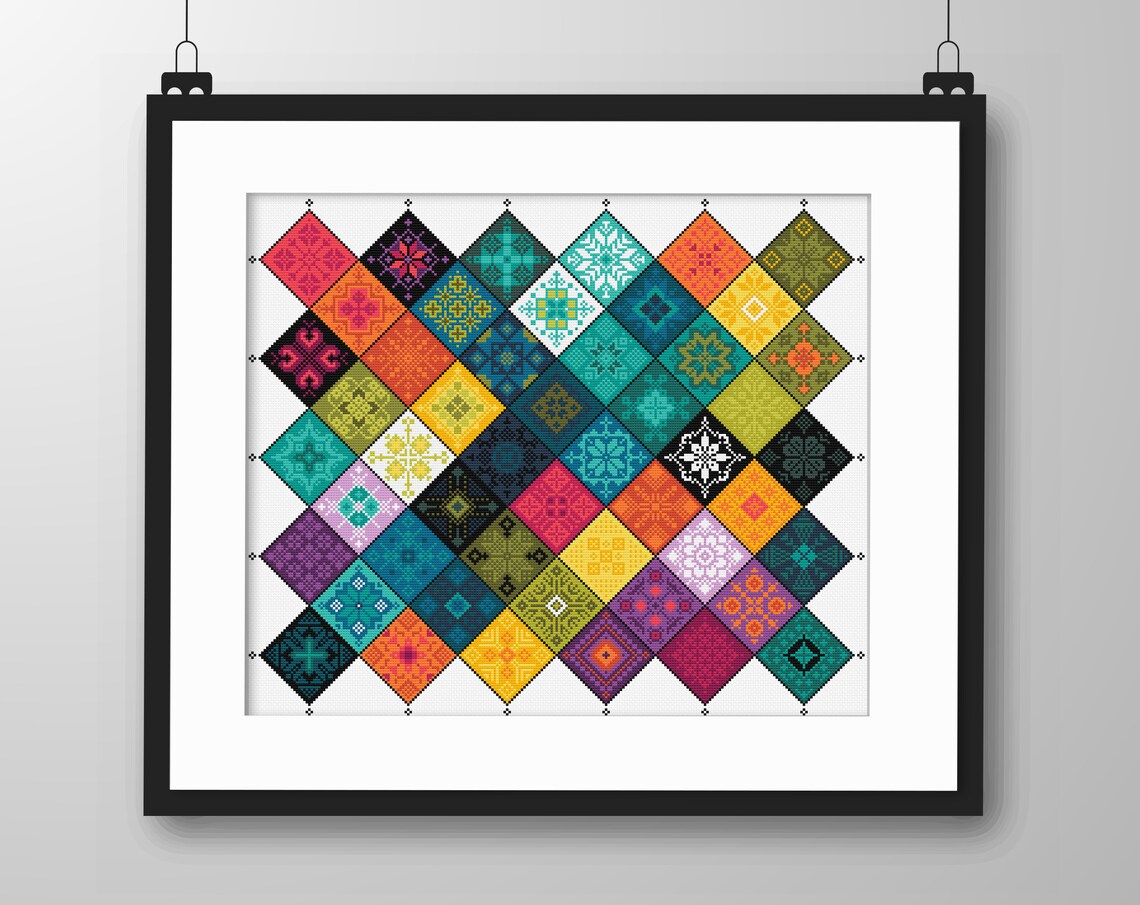 Cross Stitch Pattern Quaker Sampler: Modern Folk Art Tiles (PDF Counted ...
