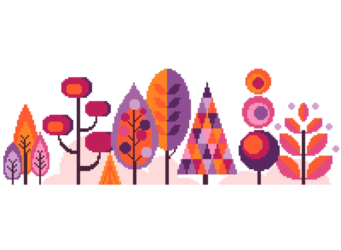 Cross Stitch Scandinavian Forest Trees Pink-orange-purple | Etsy