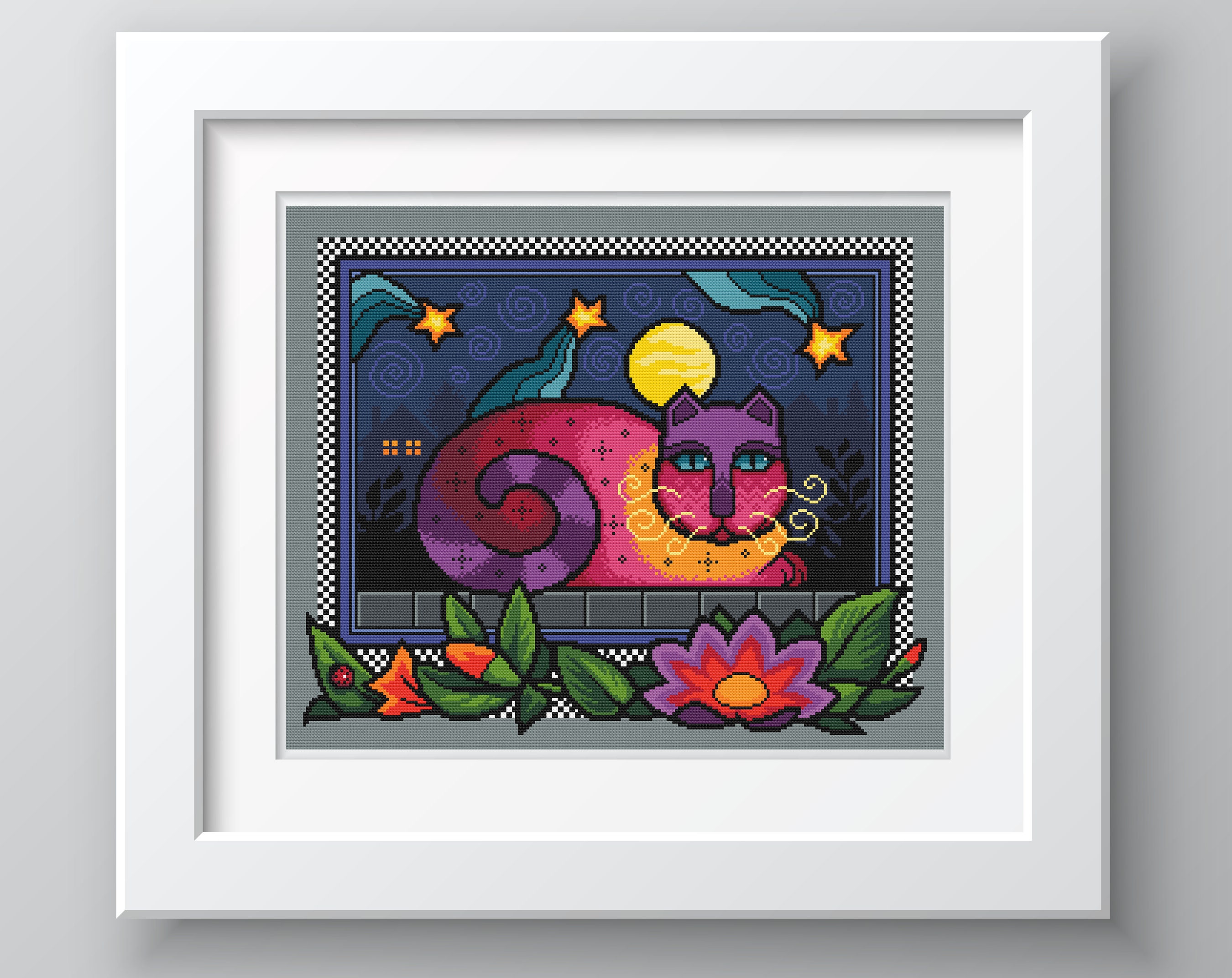 Fabulous Feline Night Cat by the Moon Colourful Cats Series | Etsy