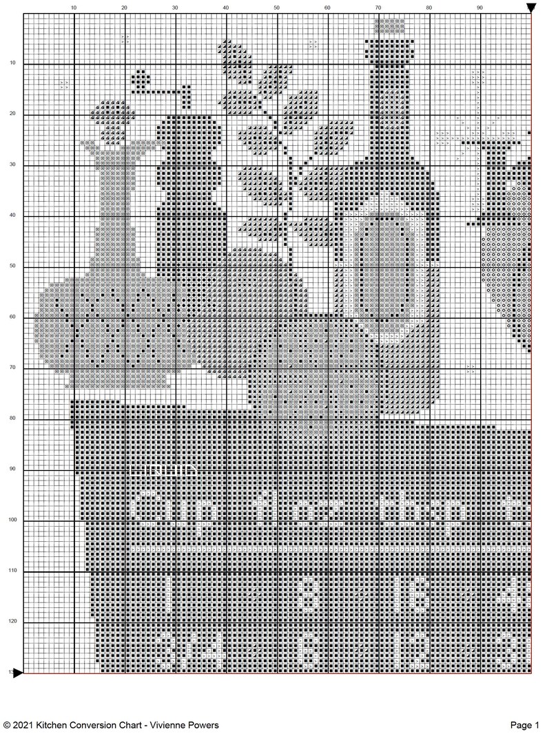 Mid Century Kitchen Conversion Chart Cross Stitch Pattern: Blackboard ...