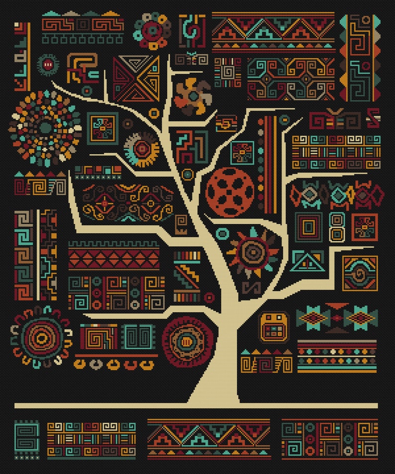 African Aztec Inka Tribal Tree of Life Earth Variant - Etsy