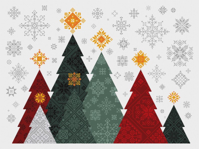 Christmas Quaker Motif Trees Cross Stitch Pattern: Festive Sampler (PDF ...