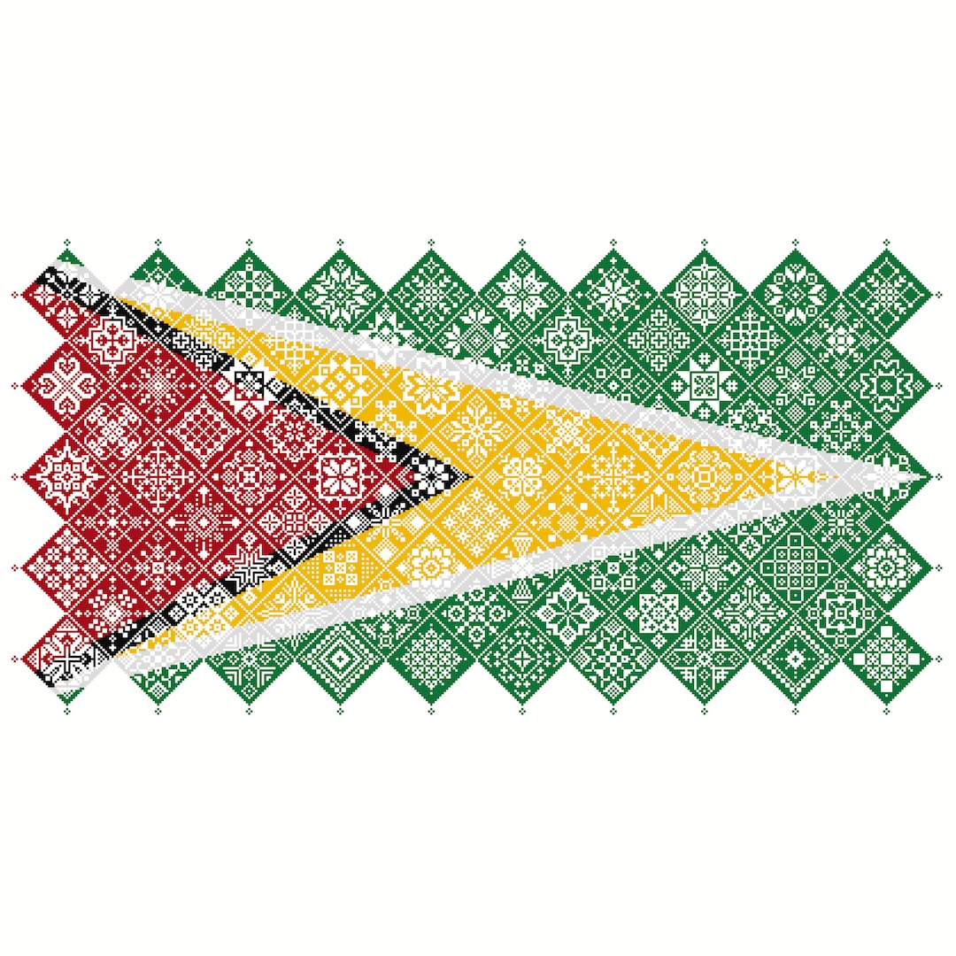 Guyana Flag Cross Stitch Pattern: Quaker Sampler Patriotic Design (PDF ...