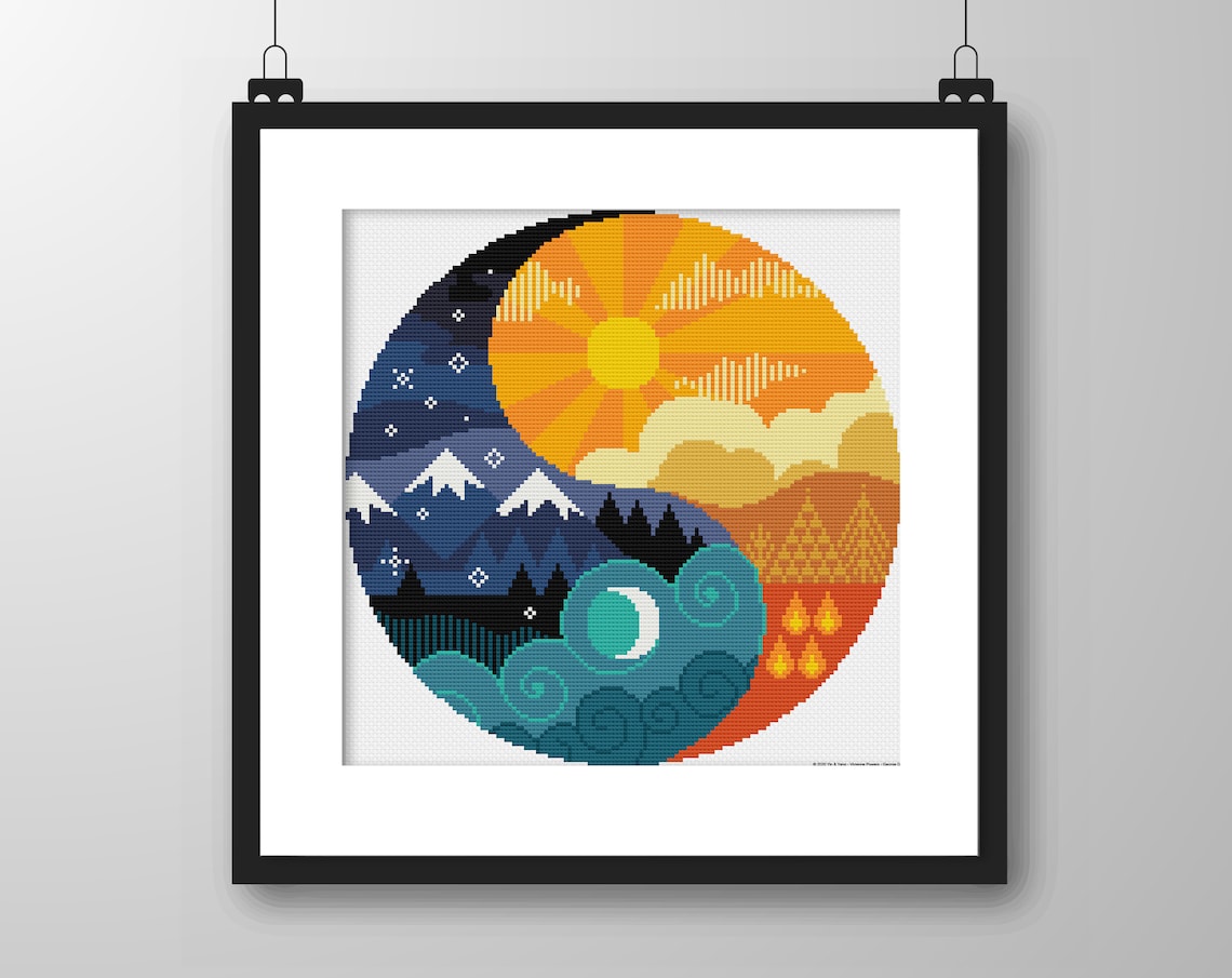 Yin Yang Cross Stitch Pattern: Sun, Moon, Night & Day (PDF Counted ...