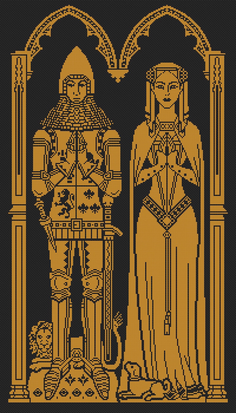 Medieval Knight and Lady Brass Rubbing Cross Stitch Chart (PDF Counted ...