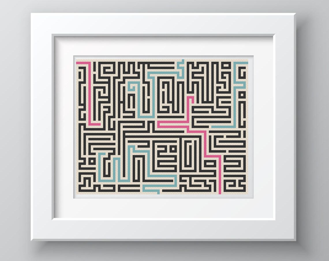 The Maze Cross Stitch Pattern Retro Geometric Linear - Etsy