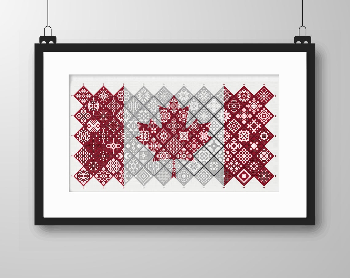 Canadian Maple Leaf Flag Cross Stitch Pattern: Quaker Sampler (PDF ...