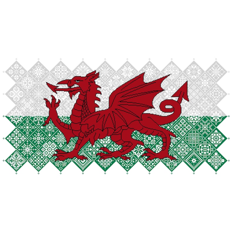 Welsh Dragon Flag Cross Stitch Quaker Sampler Pattern (PDF Counted ...