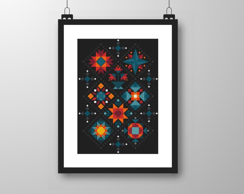 Amish Barn Quilt Cross Stitch Pattern: Small Version on Black (PDF ...