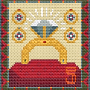 Cross Stitch 12 Days of Christmas Carol, 5th Day Five Golden Rings Mini ...