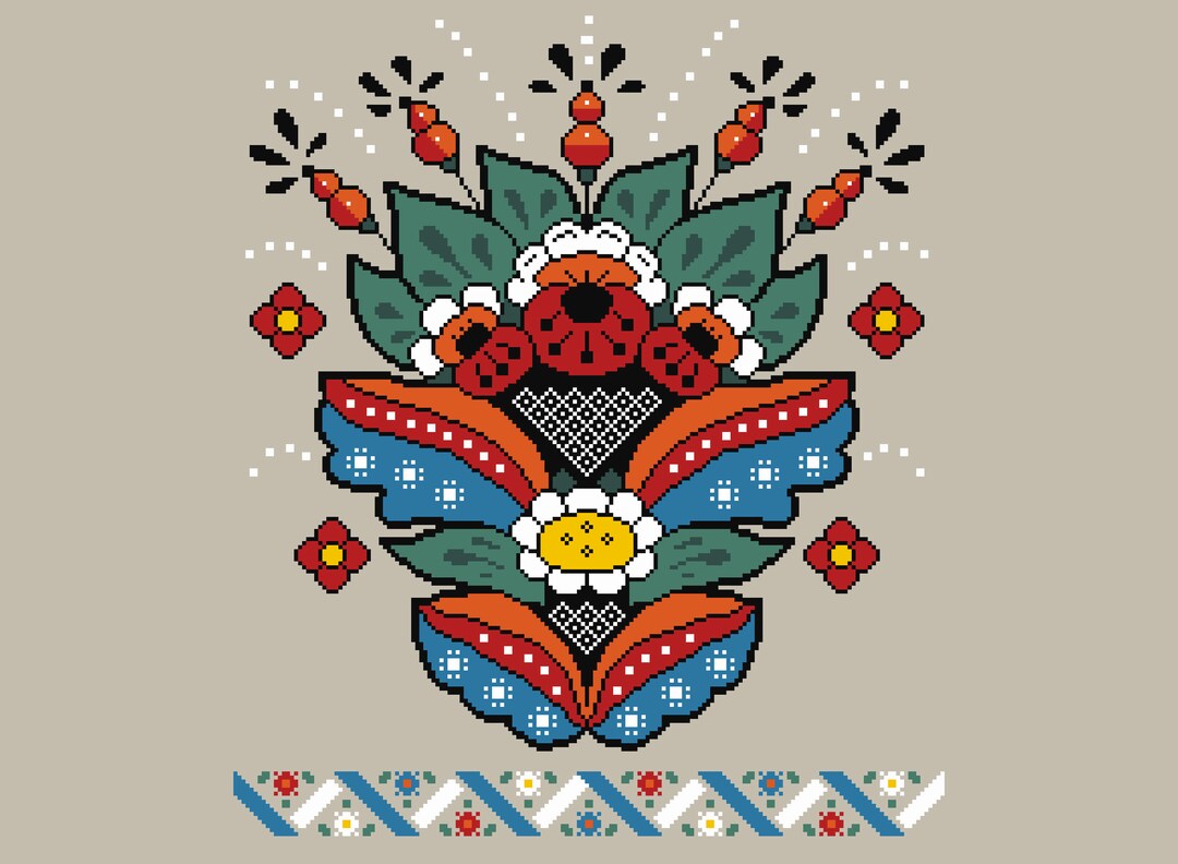 Cross Stitch Pattern Swedish Kurbits Stylised Flowers and Gourds ...