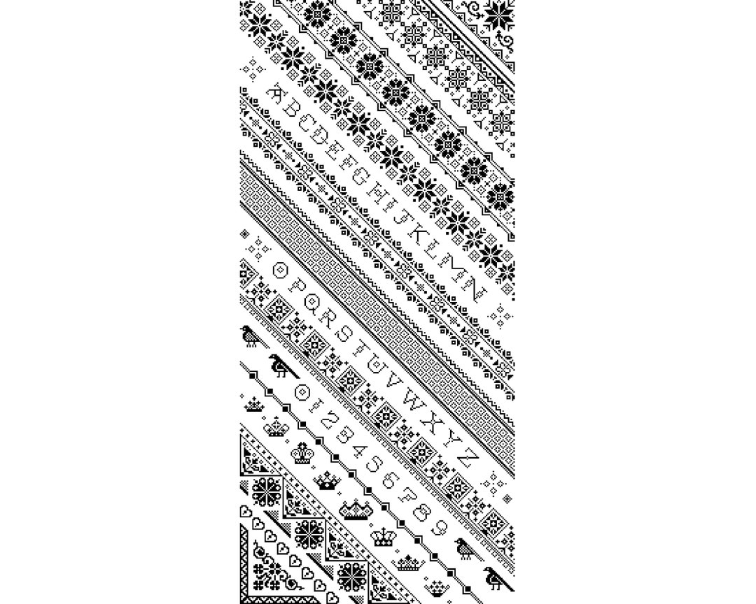Twisted Diagonal Monotone Band Alphabet Long Sampler on White - Cross ...