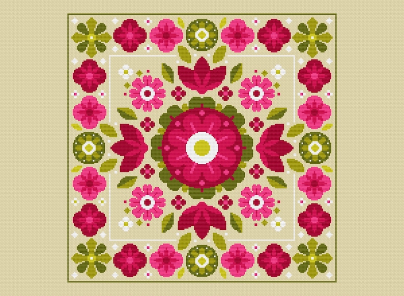 Cross Stitch Pattern Neon Series Pink Geometric Linear Flower - Etsy