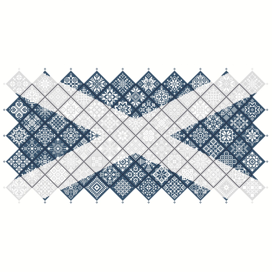 Cross Stitch Quaker Sampler Scotland St Andrews Flag Tiled Patchwork ...