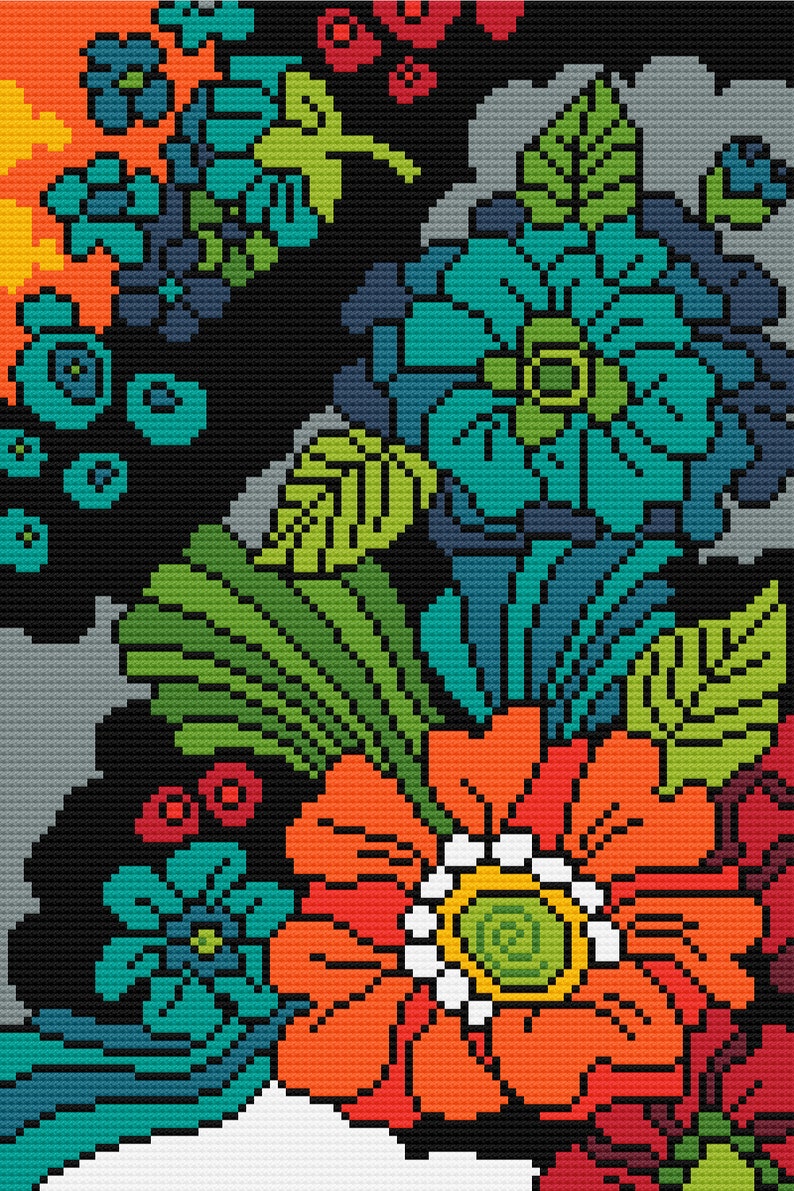 Cross Stitch Groovy Flower Power Bright Floral Retro Flowers - Etsy