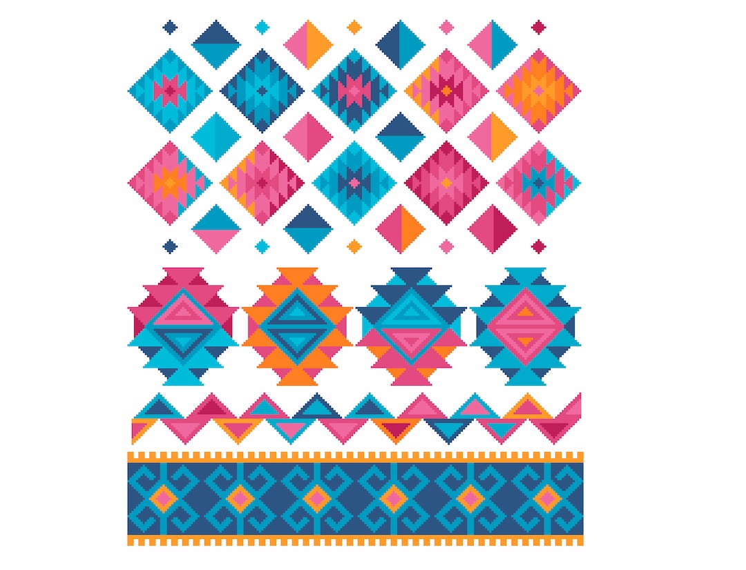 Cross Stitch Pattern Based on Kilim Folk Art Rug Design Aztec Peruvian ...
