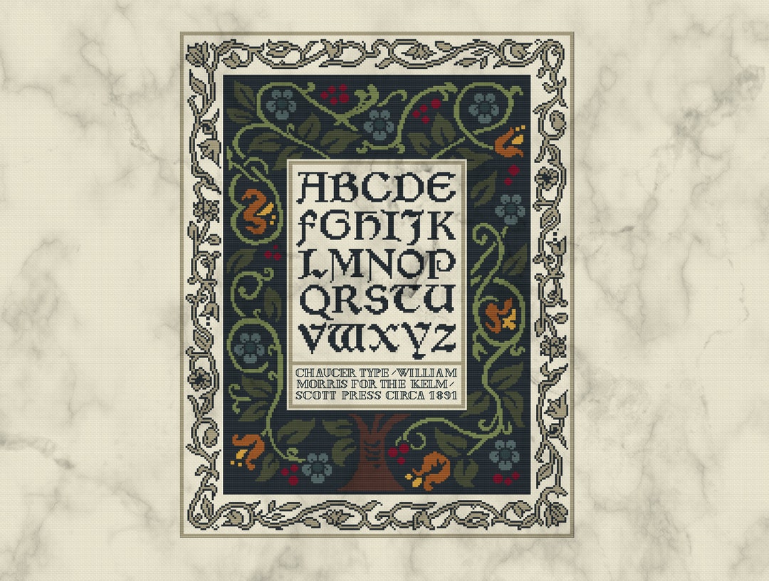 William Morris Alphabet Cross Stitch Pattern: Kelmscott Chaucer, Arts ...