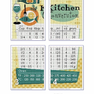 Mid Century Kitchen Conversion Chart Cross Stitch Pattern White Version ...