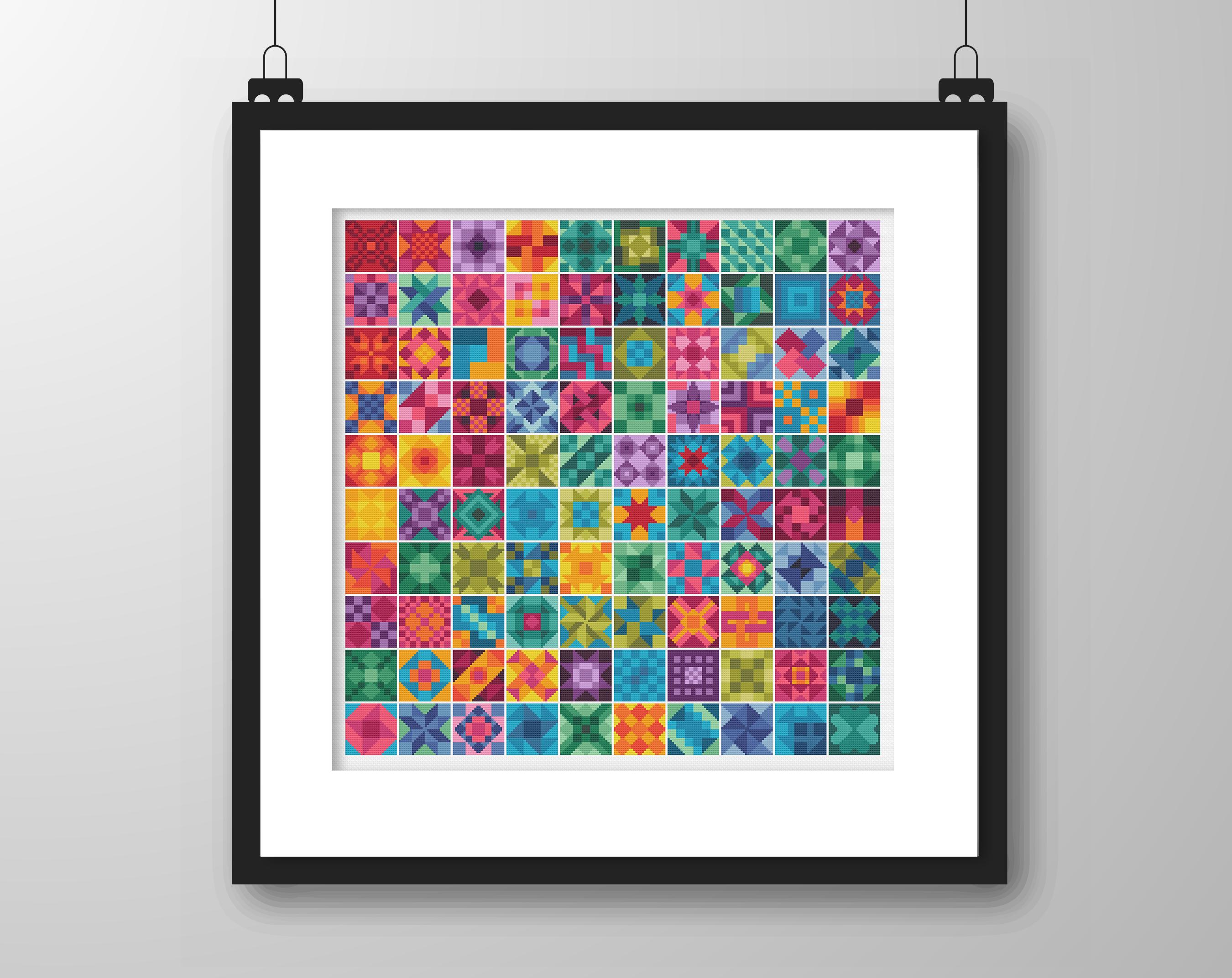 100 Rainbow Quilt Blocks Cross Stitch Pattern: Folk Art Design (PDF ...
