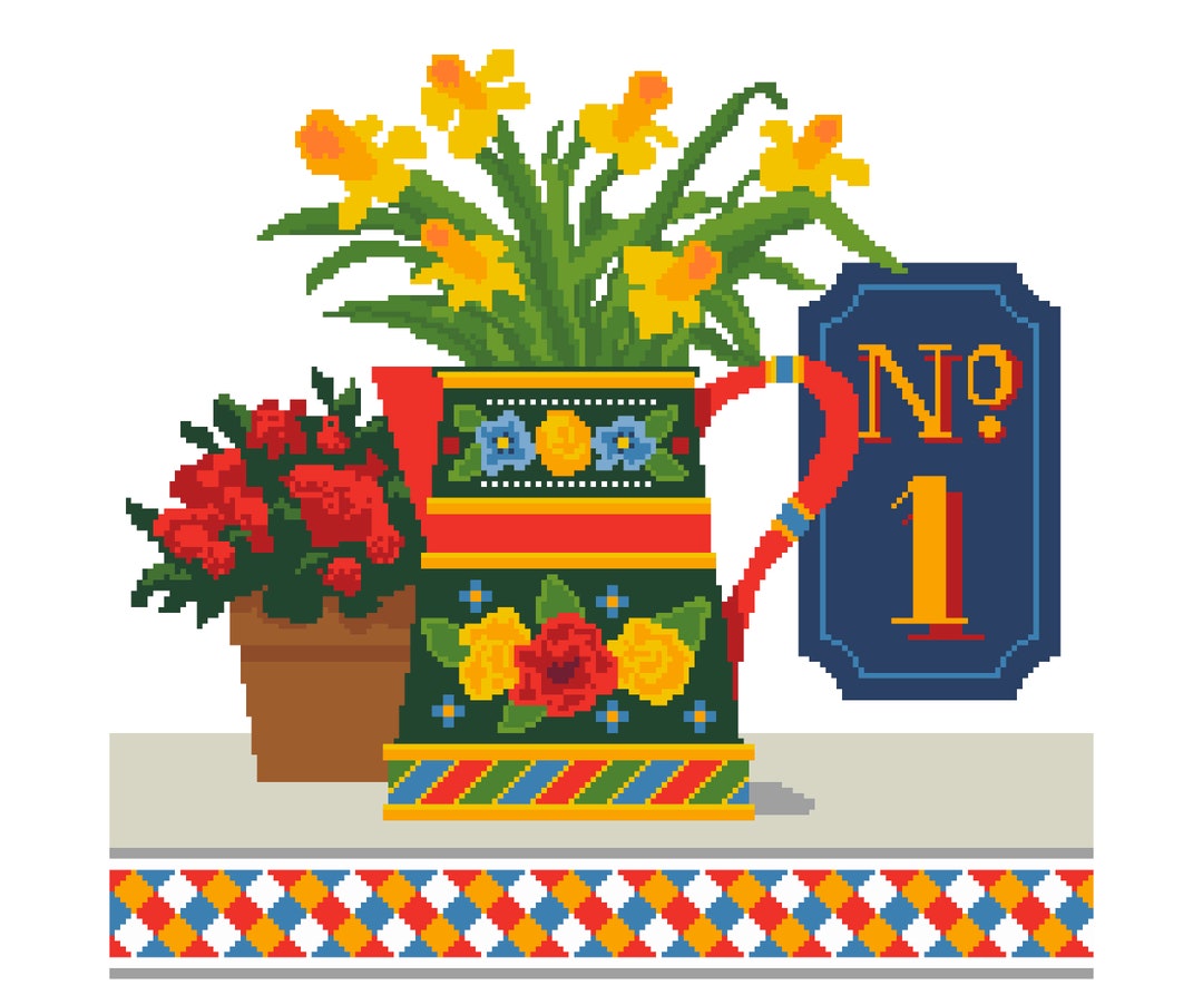 Narrowboat Flower Jug & Daffodils Cross Stitch Pattern (PDF Counted ...