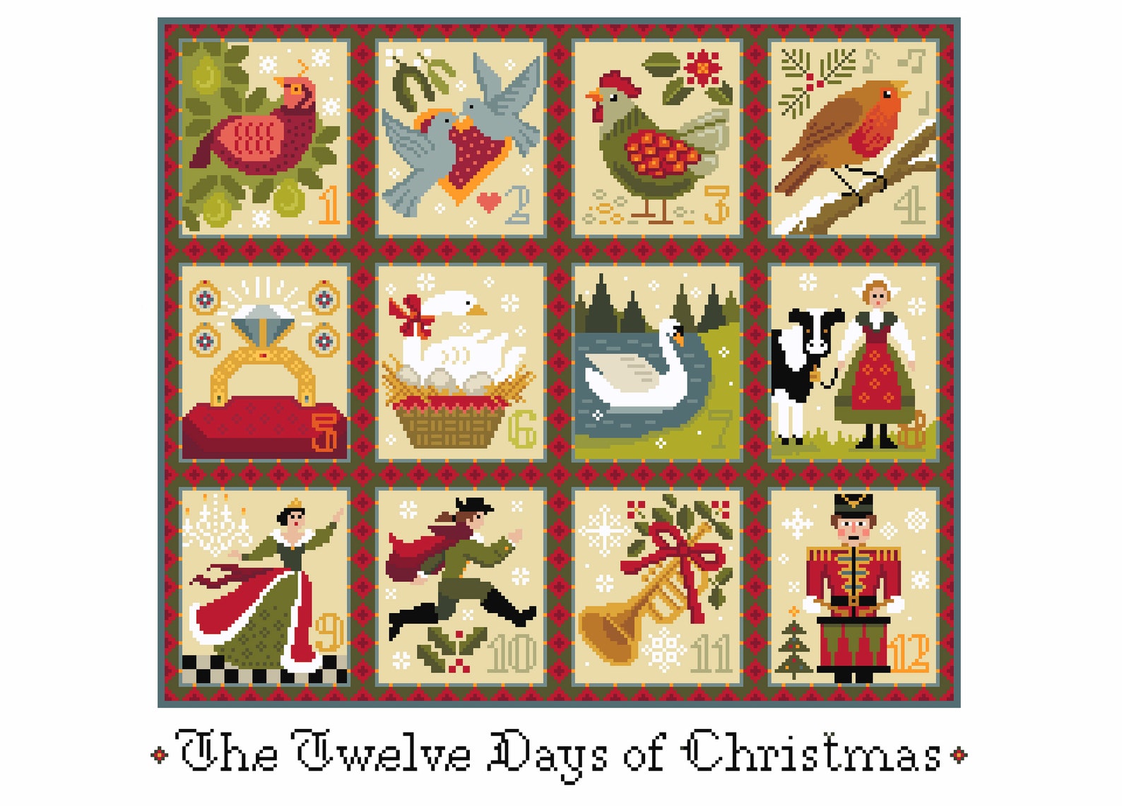 12 Days of Christmas Carol Cross Stitch Pattern (PDF Counted Chart 094 ...
