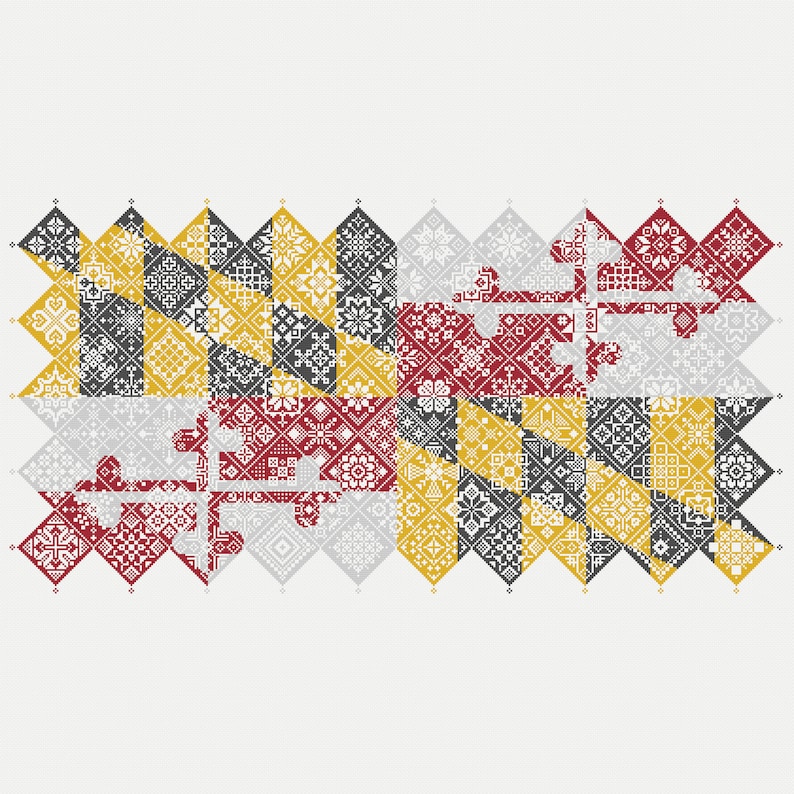 Maryland State Flag Cross Stitch Pattern: Patriotic Quaker Sampler (PDF ...