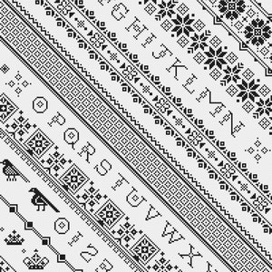 Twisted Diagonal Monotone Band Alphabet Long Sampler on White - Cross ...