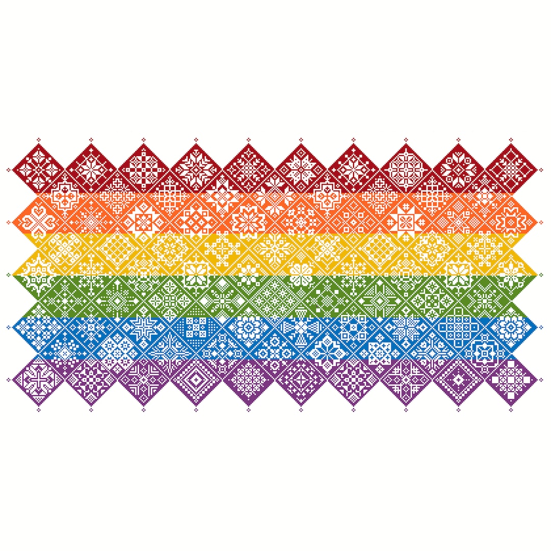 Cross Stitch Quaker Sampler LGBTQ Rainbow Pride Flag Tiled Patchwork ...