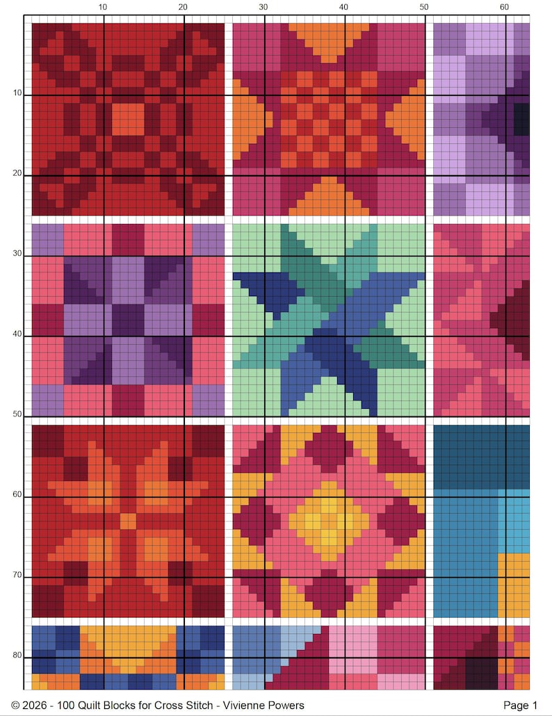 100 Rainbow Quilt Blocks Cross Stitch Pattern: Folk Art Design (PDF ...