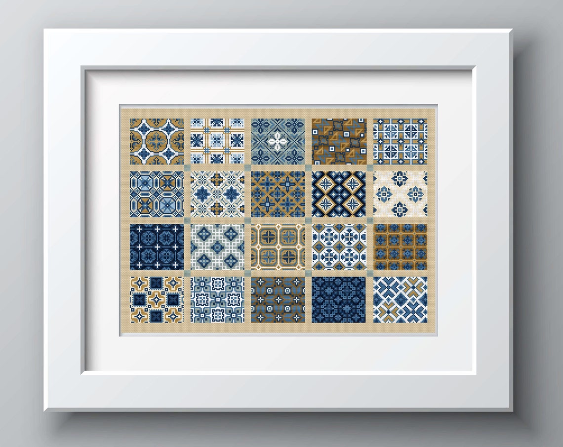 Cross Stitch Textile Sampler Squares Antique Tiled Patchwork | Etsy