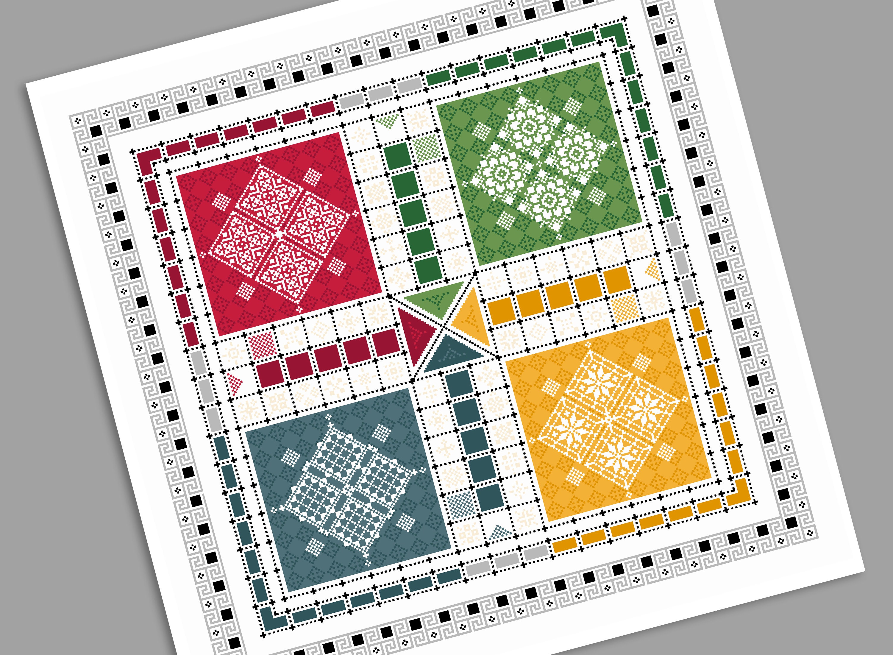 Cross Stitch Chart Ludo Game Board Tiles Quaker Sampler - Etsy