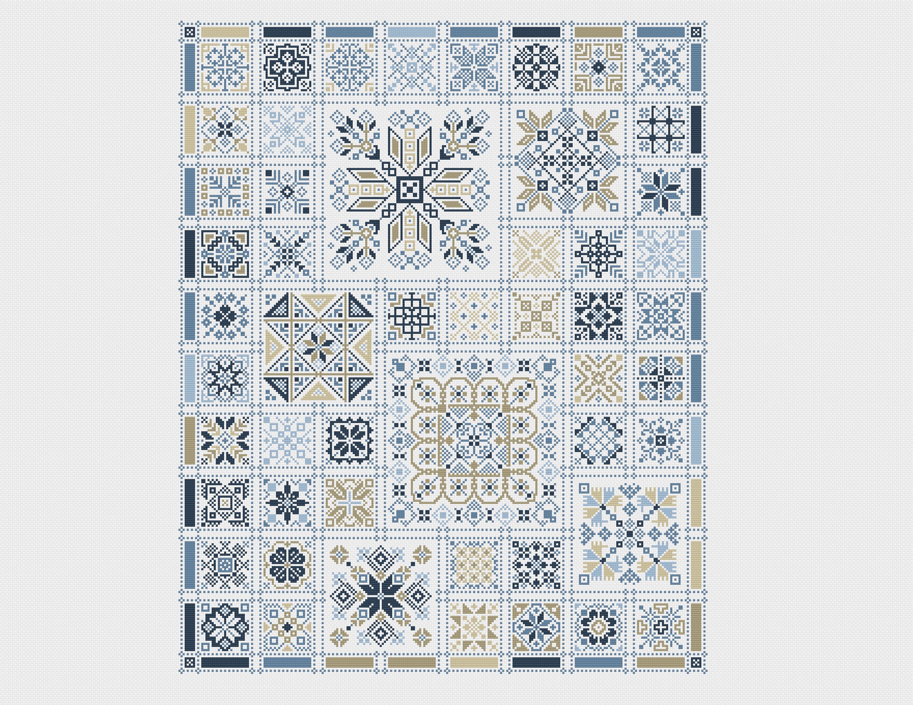 Winter Snowflake Sampler: Quaker Folk Art Cross Stitch Pattern (PDF ...