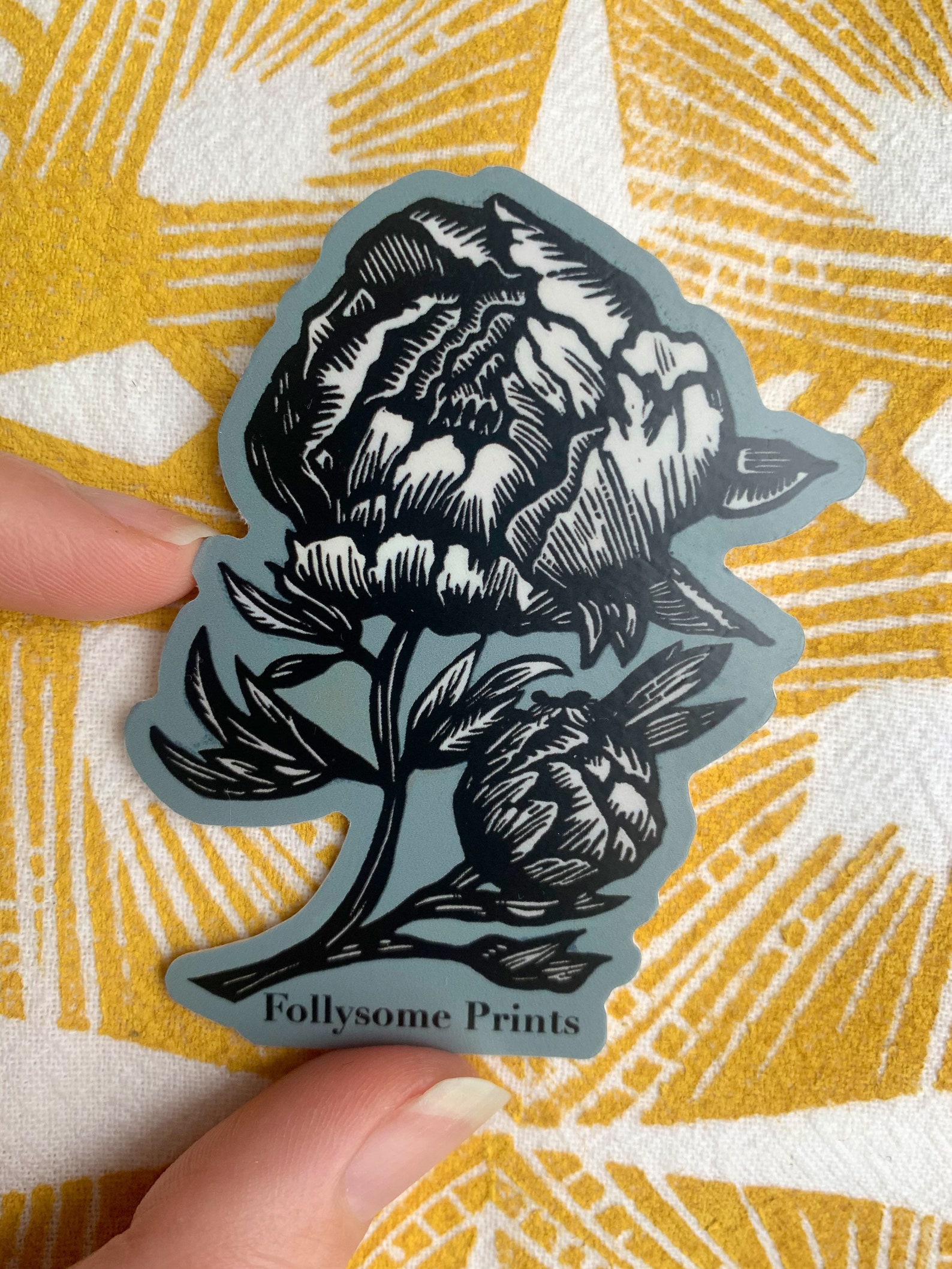 Peony Sticker - Die Cut Stickers - Original Illustration Linocut ...