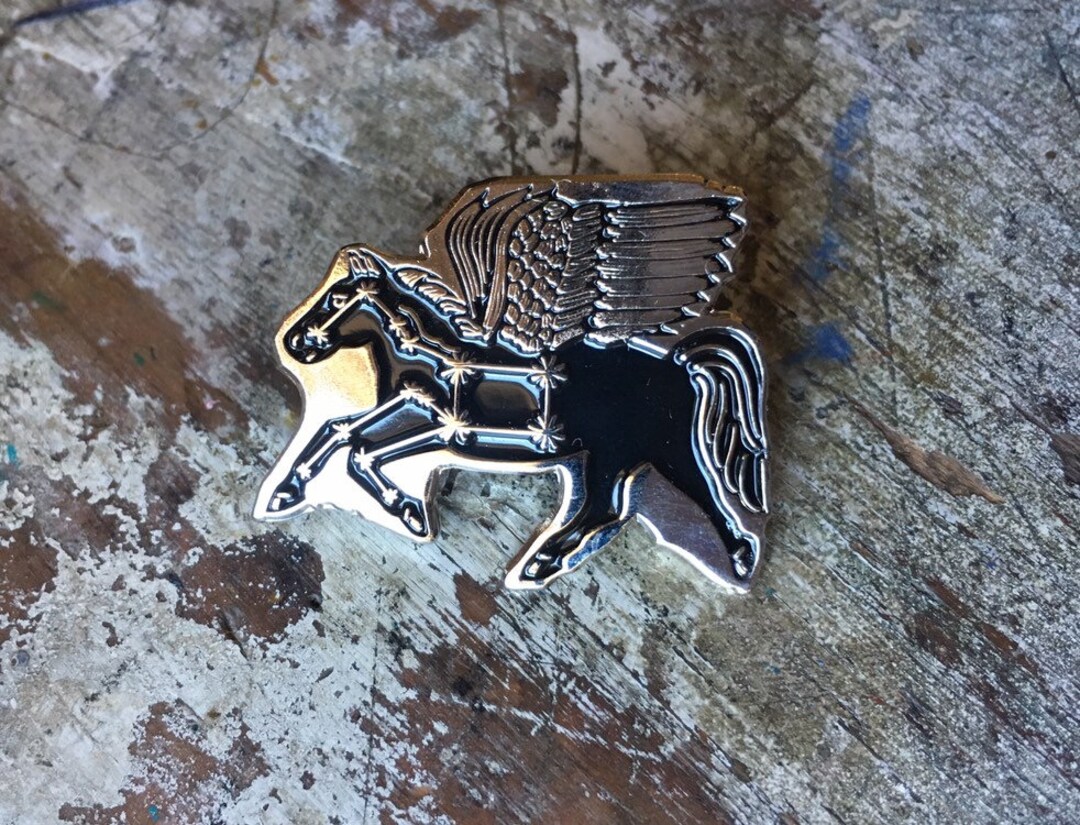 Pegasus Enamel Pin Badge - Original Illustration Linocut Graphic Art ...