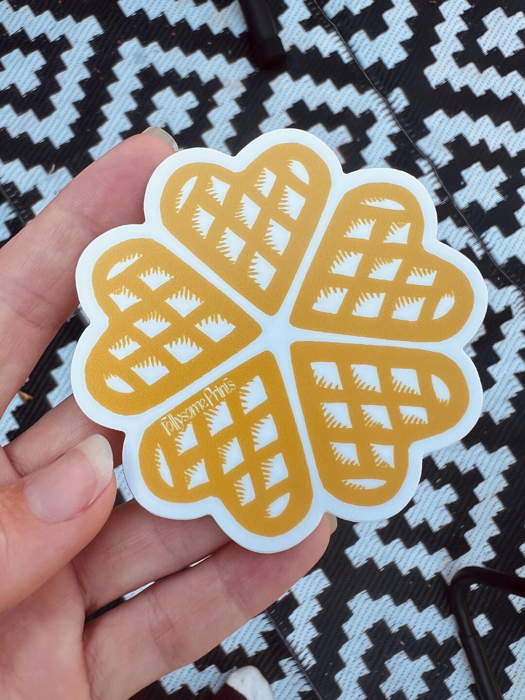 Heart Waffle Sticker - Ochre Yellow Die Cut Stickers - Original ...