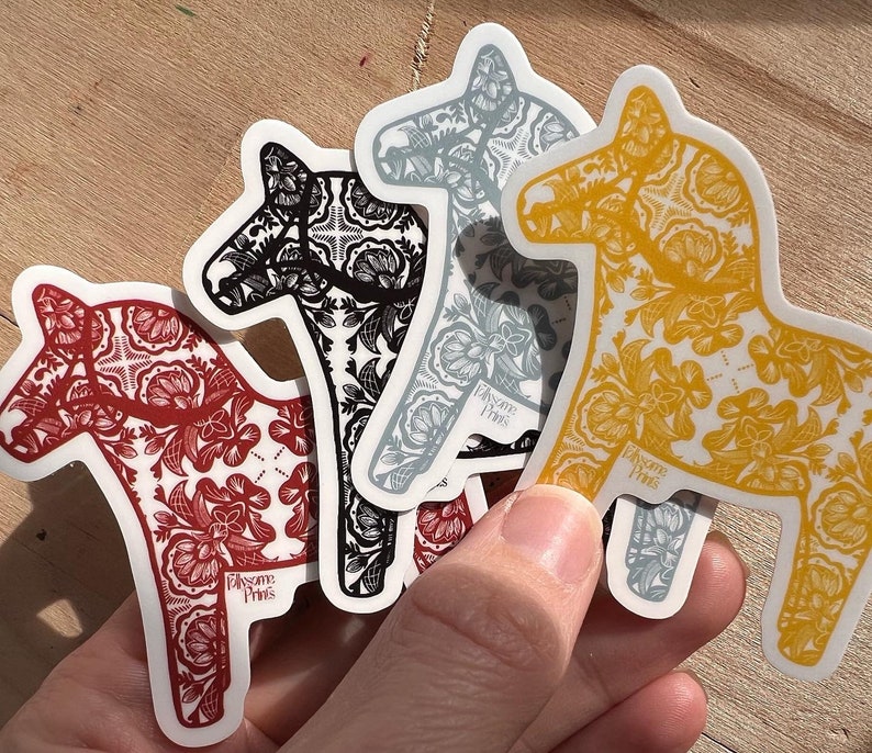 Rosemaling Dala Horse Sticker Set of 4 Die Cut Stickers | Etsy
