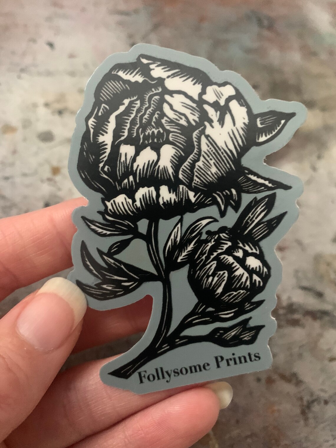 Peony Sticker - Die Cut Stickers - Original Illustration Linocut ...