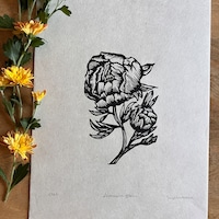 Bodrum Trumpets, Original Lino Cut, Print of Large Yellow Blooms ...