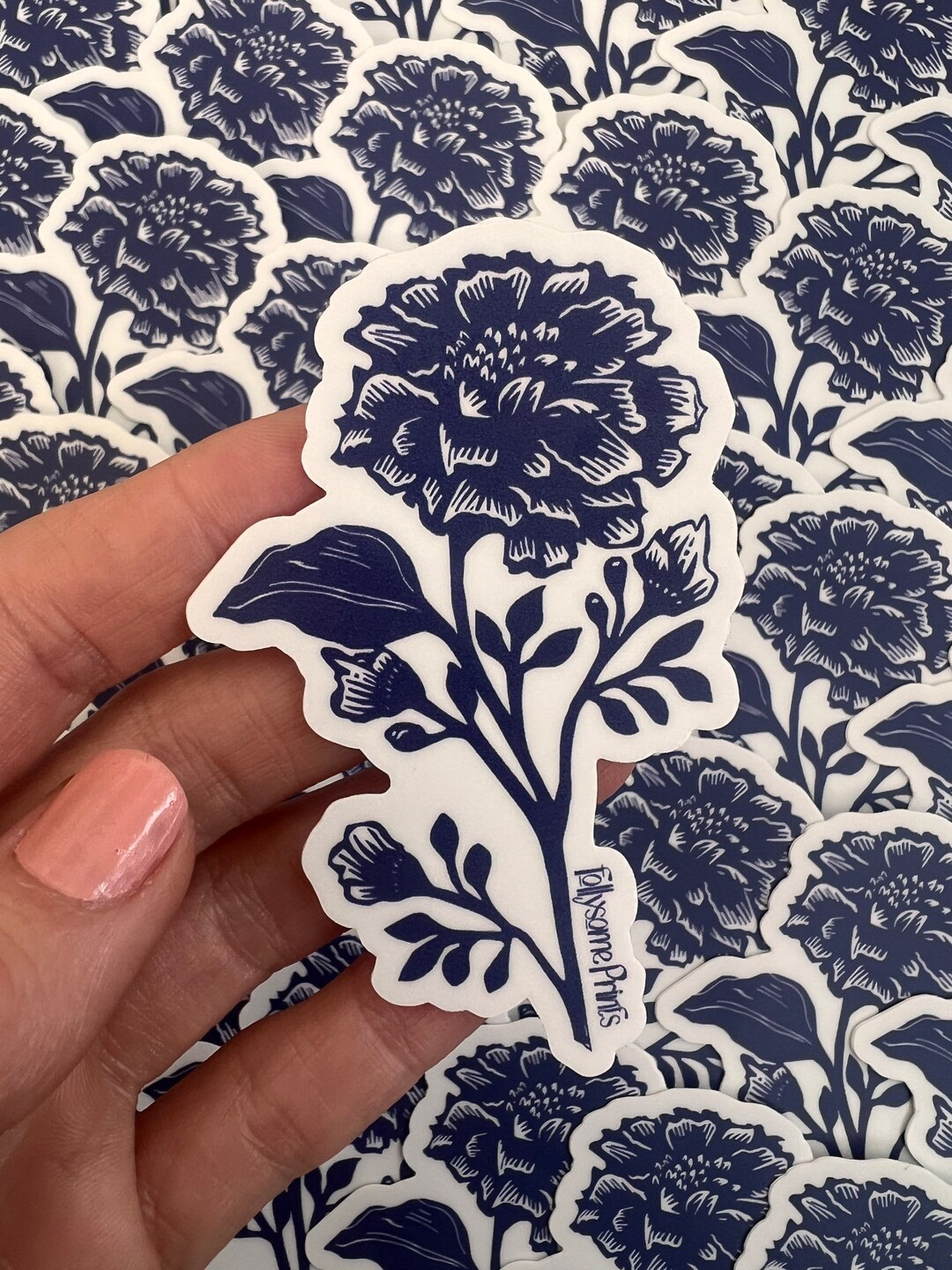 Marigold Sticker - October Birth Flower - Original Illustration Linocut ...