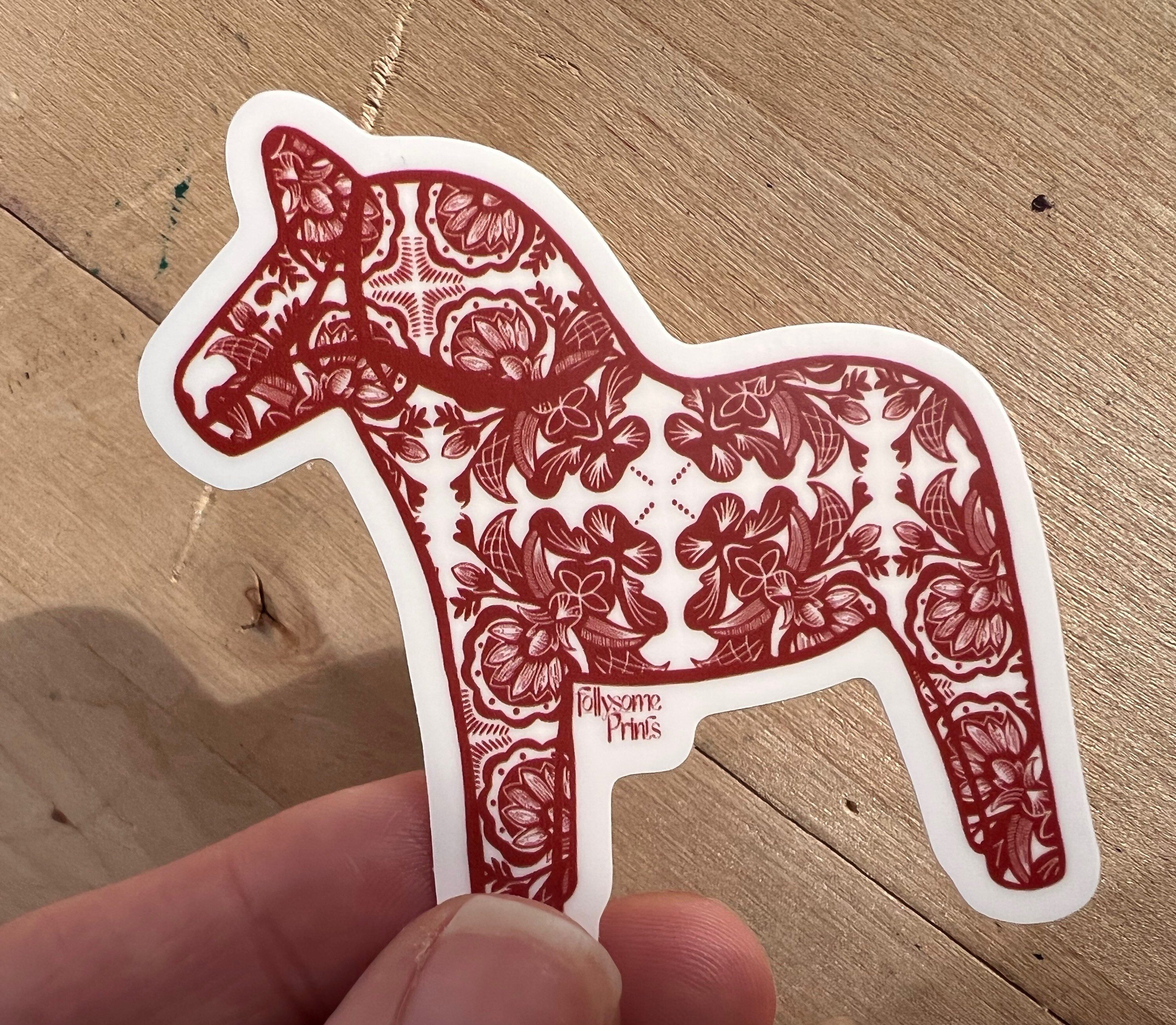Rosemaling Dala Horse Sticker Set of 4 - Die Cut Stickers - Linocut Art ...