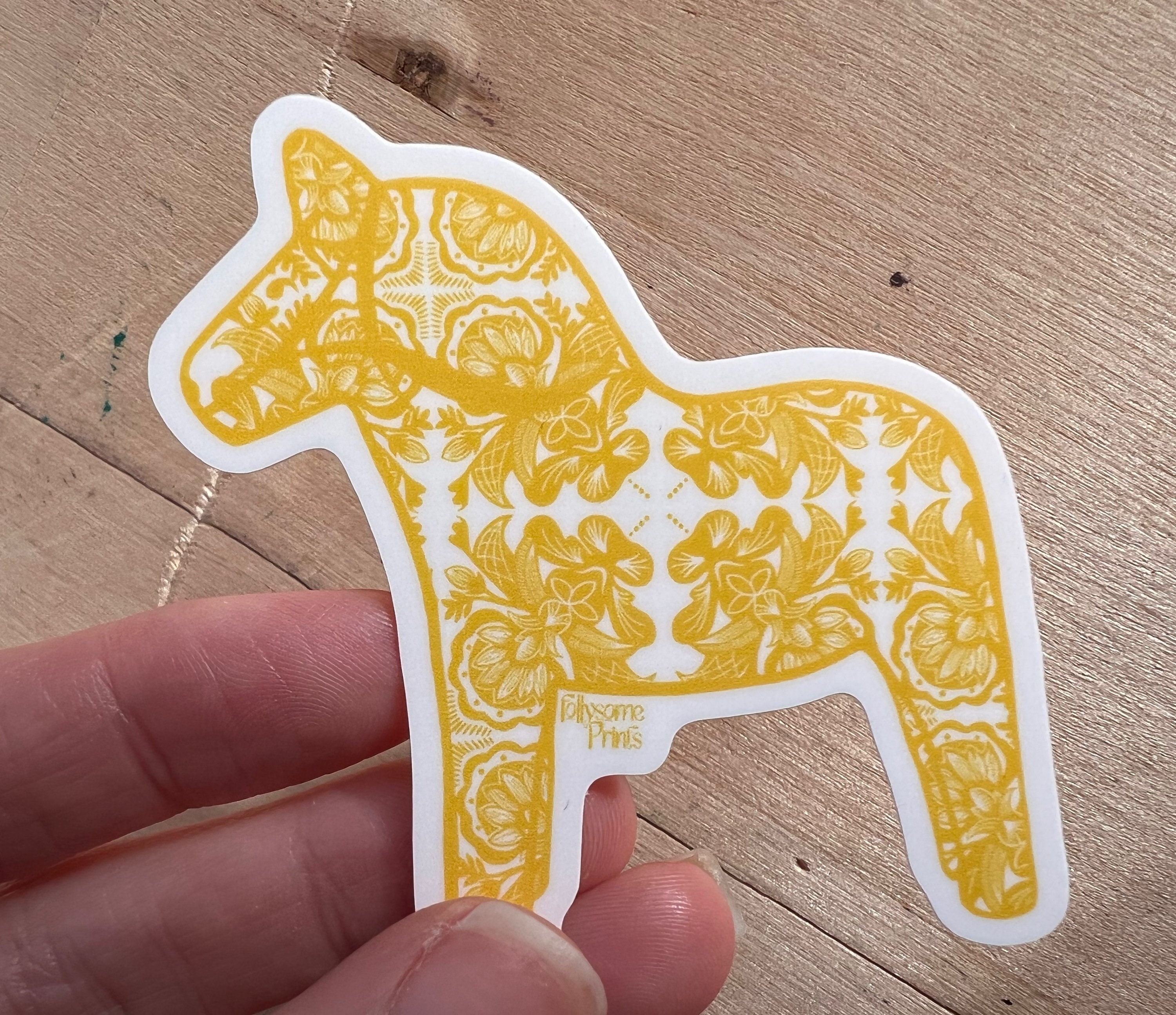 Rosemaling Dala Horse Sticker Set of 4 - Die Cut Stickers - Linocut Art ...