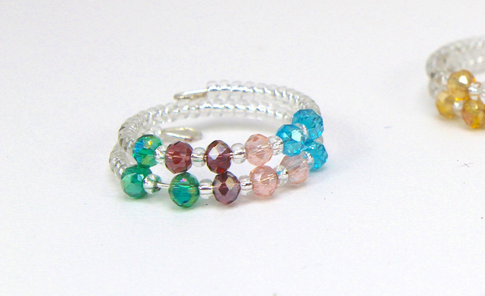 Beaded Rings Memory Wire Rings Stackable Rings Double | Etsy