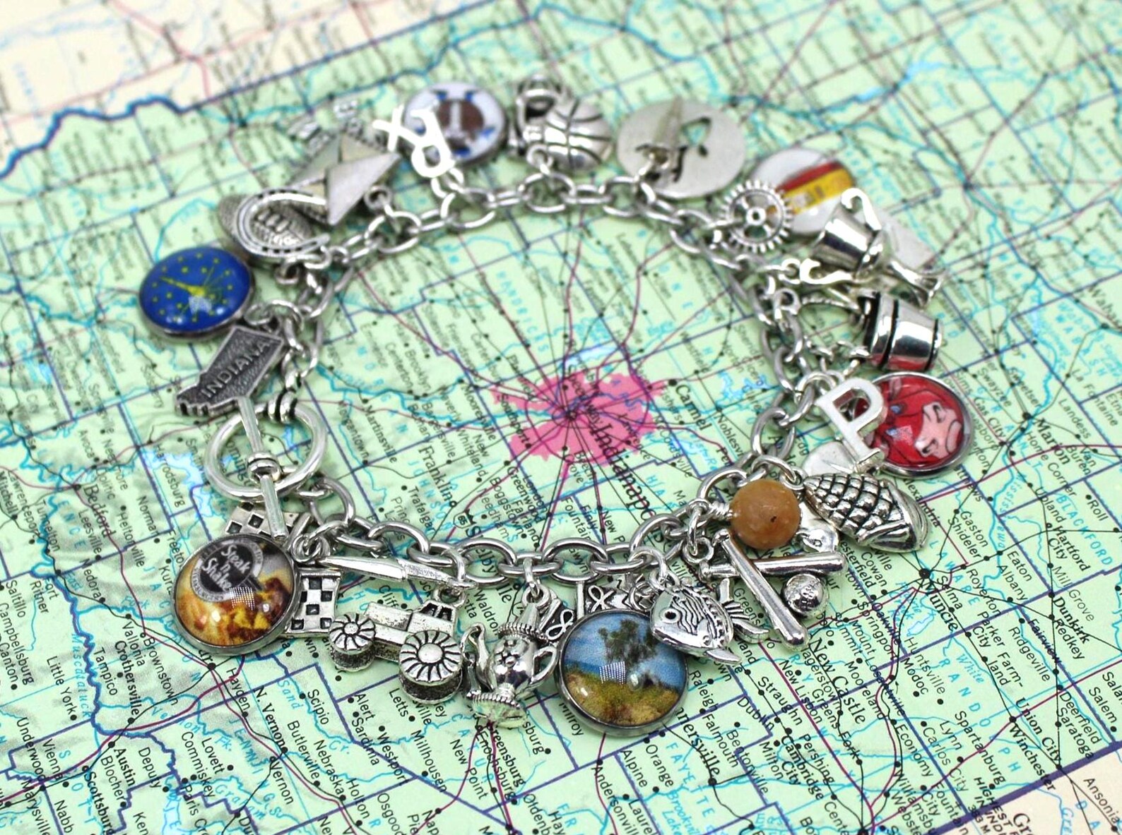 Indiana Charm Bracelet, States Charm Bracelet, States Bracelet, Map ...