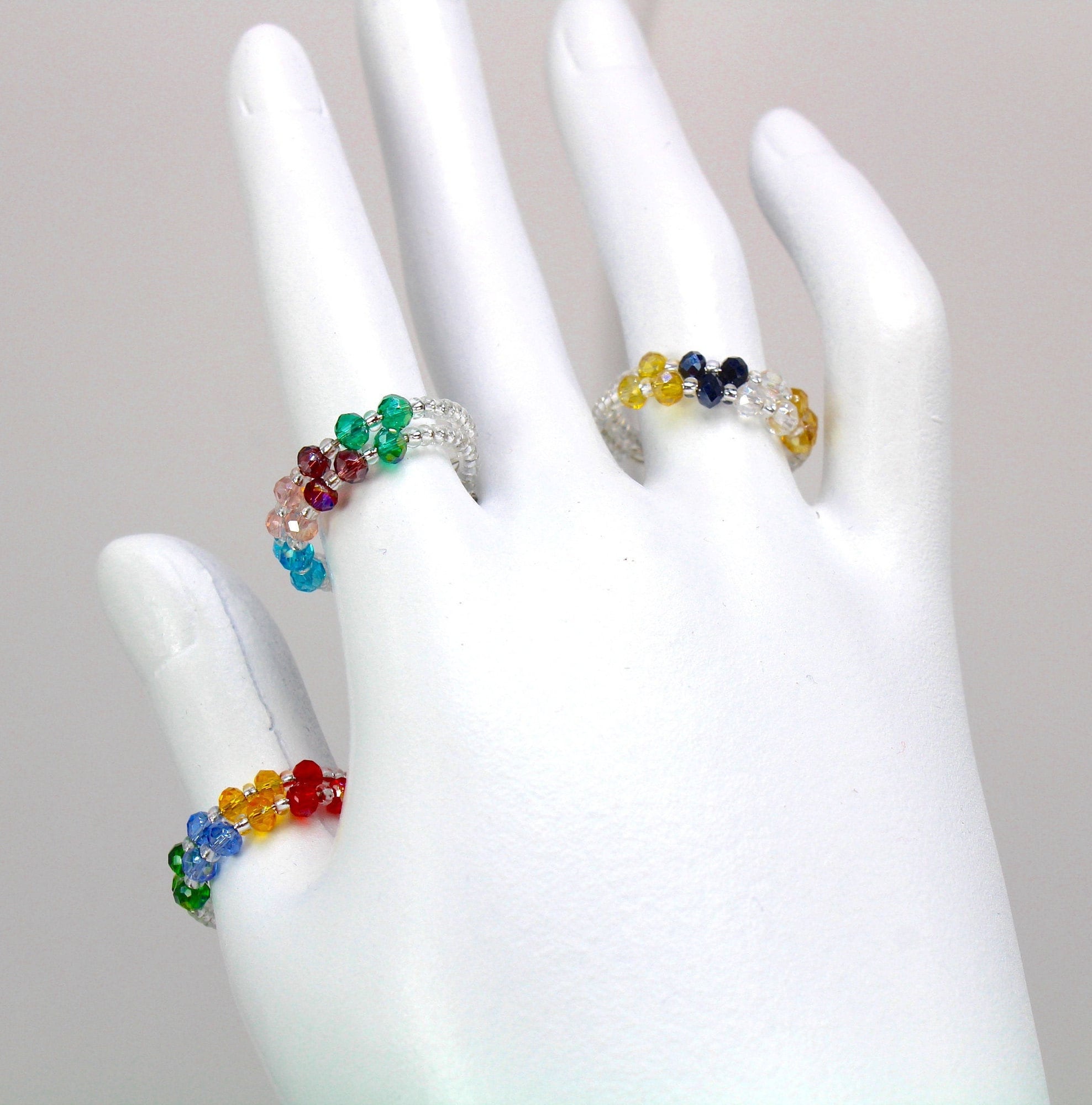 Beaded Rings Memory Wire Rings Stackable Rings Double | Etsy