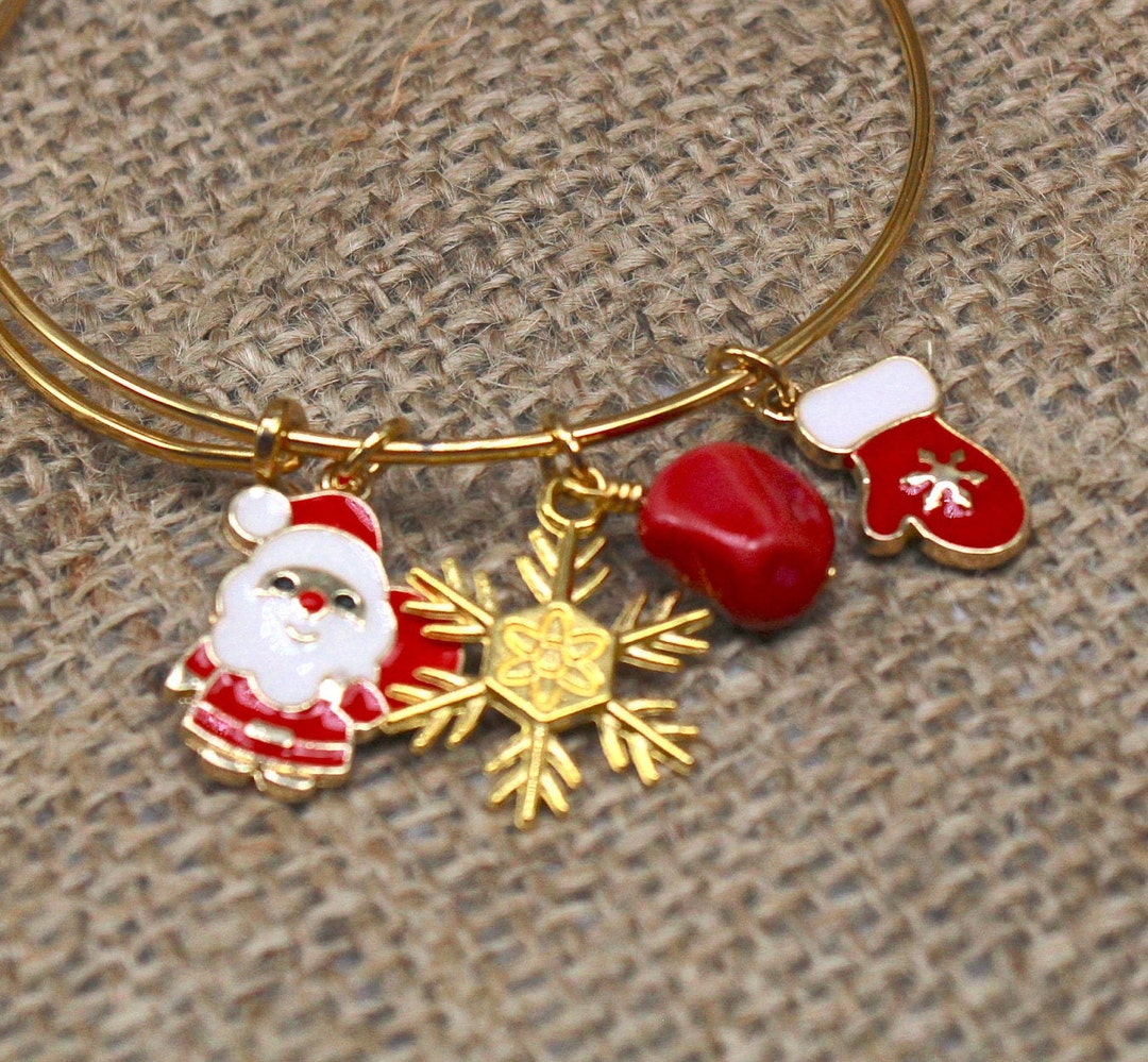 Winter Bangle Bracelet, Santa Bangle Bracelet, Christmas Bangle ...