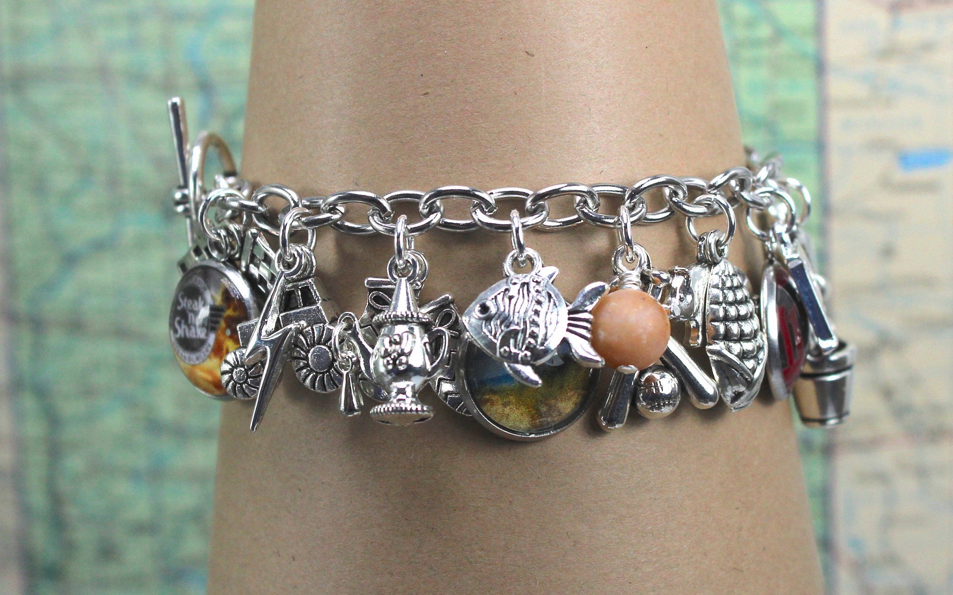 Indiana Charm Bracelet, States Charm Bracelet, States Bracelet, Map ...